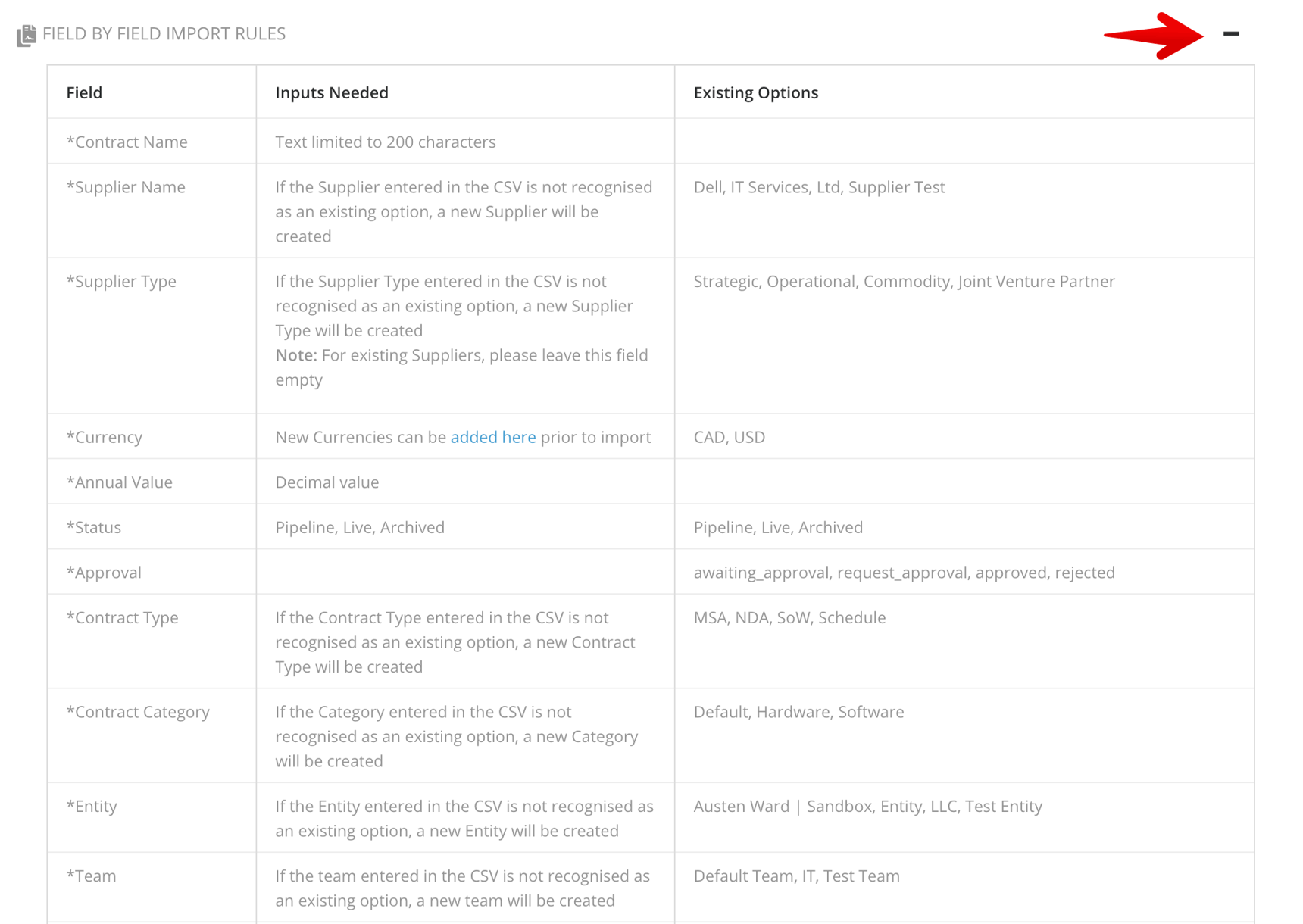 Contract Data - Bulk Import & Export